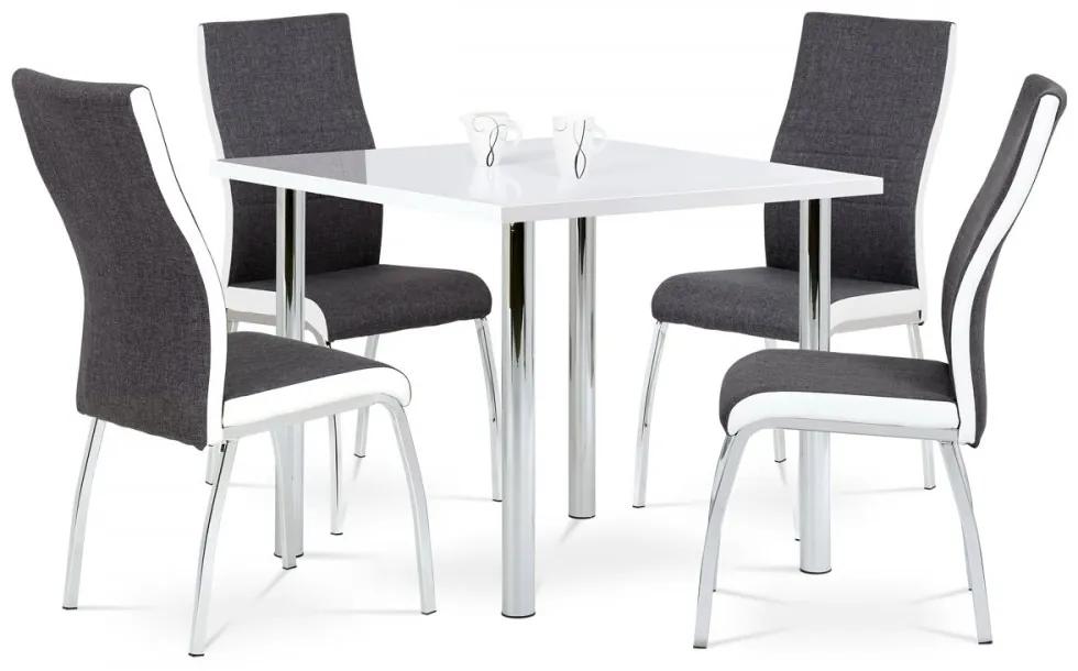 Jídelní židle šedá látka + bílá koženka / chrom DCL-433 GREY2