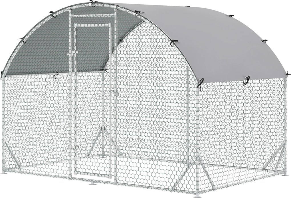 PawHut kurník pro volný chov kuřat z oceli, 280 x 190 x 197 cm, klec pro kuřata s krytem odolným proti UV záření, dvířka, výběh pro 4-6 kuřat, malá z…