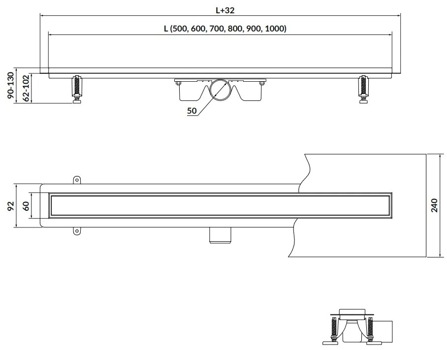 Cersanit Tako, lineární odtokový žlab s oboustranným roštem 90cm, černá, S907-011