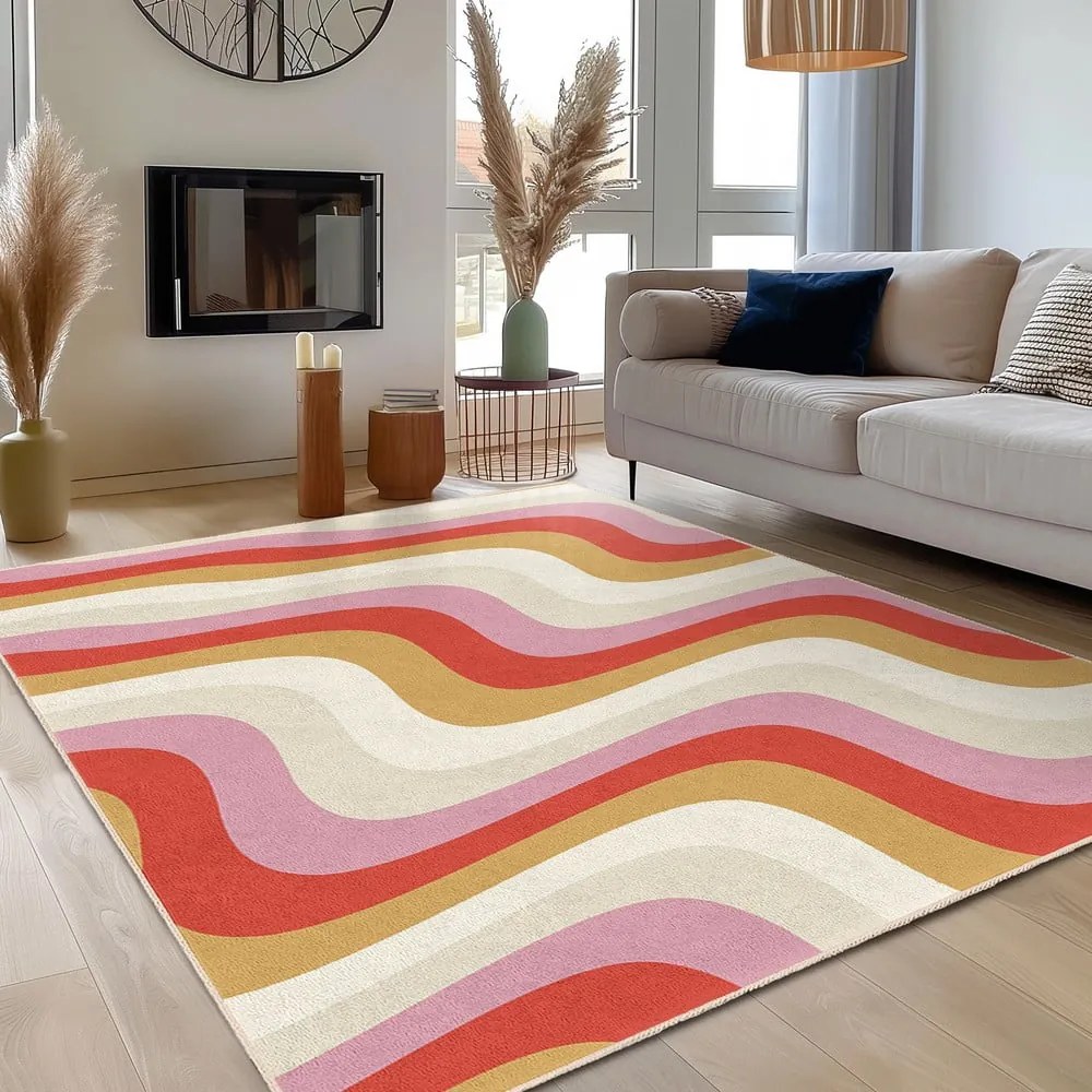 Žlutý/růžový pratelný běhoun 80x200 cm Creamy Raspberry Swirl – Mila Home