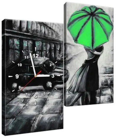 Tištěný obraz s hodinami Zelený polibek v dešti 60x60cm ZP2473A_2J