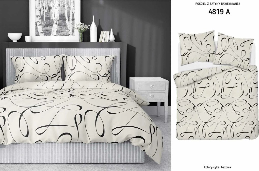 Detexpol Saténové povlečení 180x200 Esy floresy beige 4819 A Home Satén 58