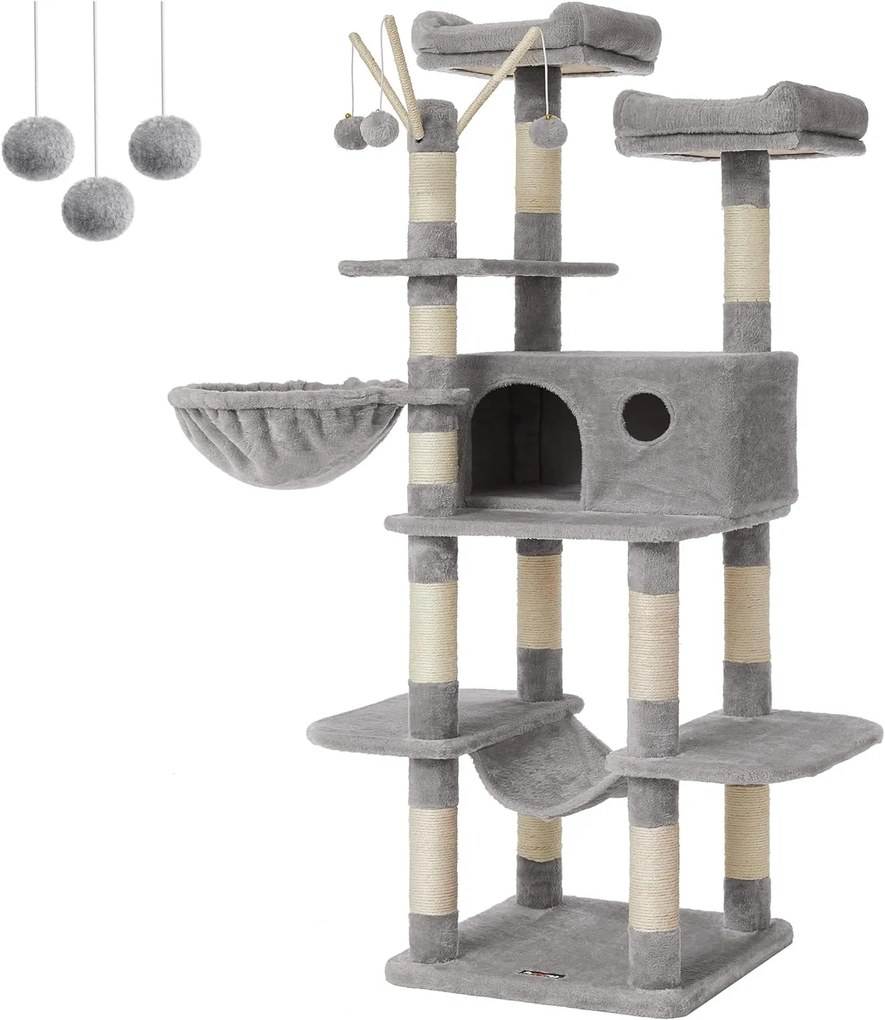 Škrabadlo pro kočky / strom FEANDREA PCT087W01 - 164 cm - extra velké | šedé