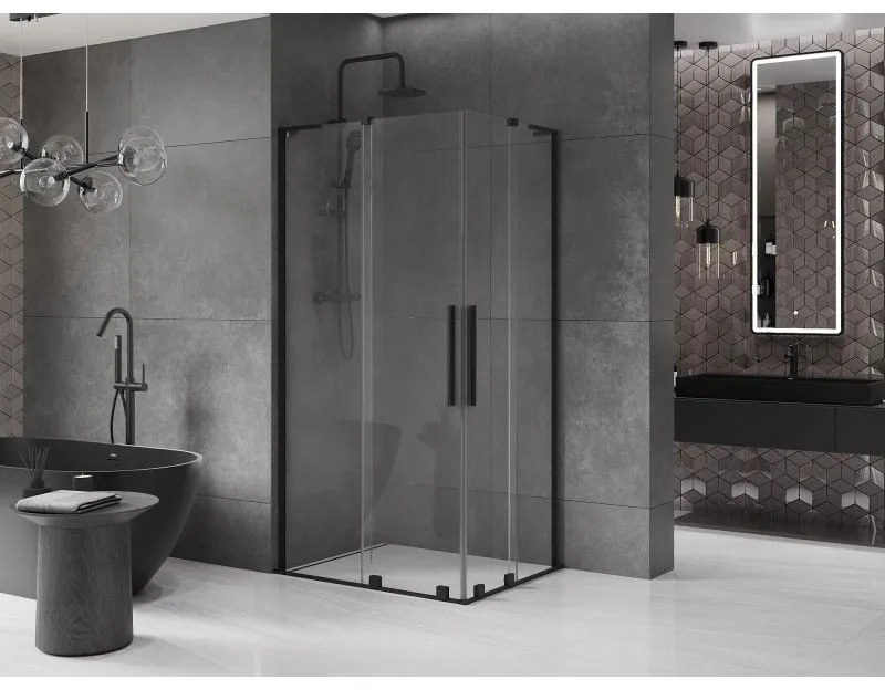 Mexen Velar L Duo, sprchový kout s posuvnými dveřmi 100 x 90 cm, 8mm čiré sklo, černá matná, 871-100-090-02-03-70