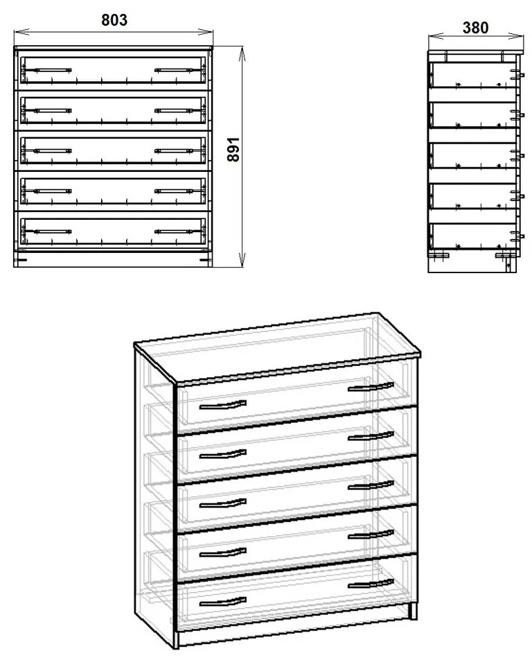 Vomaks Komoda-5-MDF olše