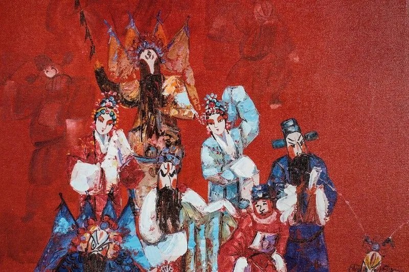 Deflee olejomalba CHINESE OPERA II 120-CM OBR36738lněné plátno, dřevo  100 cm x 120 cm x 3,5 cm