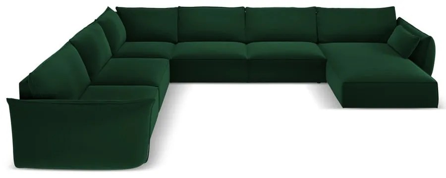 Tmavě zelená sametová rohová pohovka (levý roh/do "U") Vanda – Mazzini Sofas