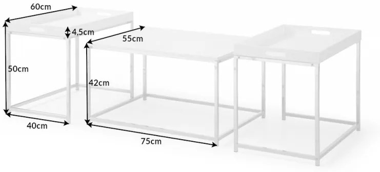 Noble Home 3 dílný set bílých konferenčních stolků Elements