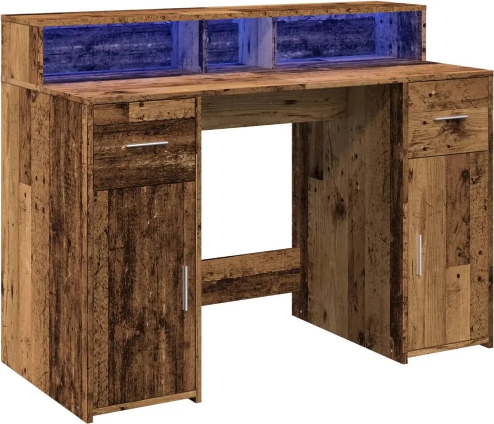 Psací stůl s LED světly old wood 120x55x91 cm kompozitní dřevo 3309418