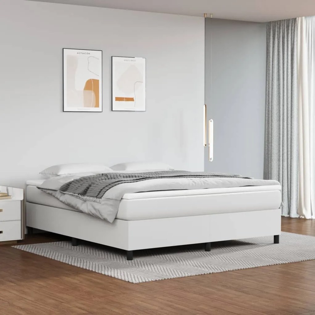 Box spring postel s matrací bílá 160x200 cm umělá kůže