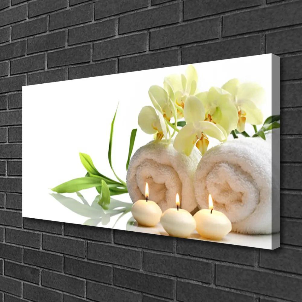 Obraz na plátně Lázně Ručníky Svíce Orchidej 140x70 cm