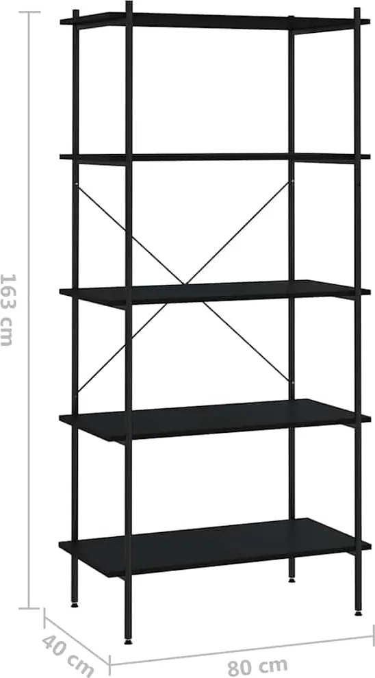 Policový regál s 5 policemi černý 80 x 40 x 163 cm 336347
