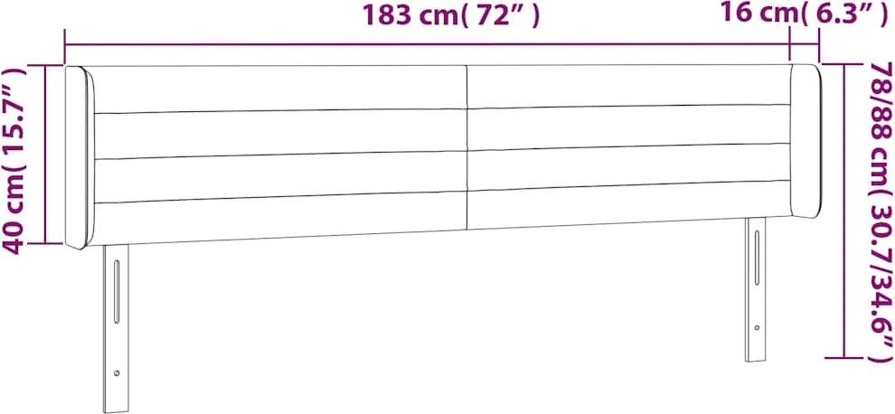 Čelo postele s LED modré 183 x 16 x 78/88 cm textil 3123396