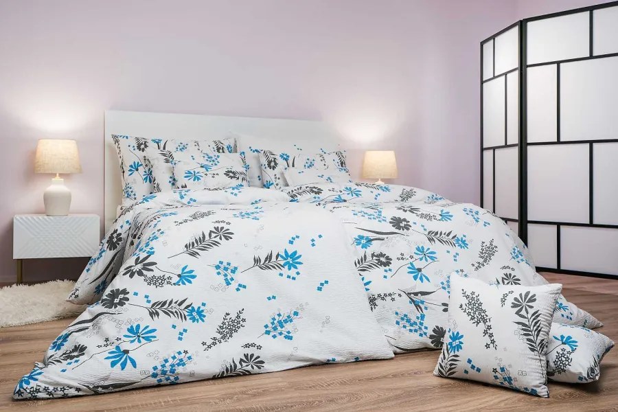 DADKA Povlečení krep Agáta denim na bílém 140x200, 70x90 cm