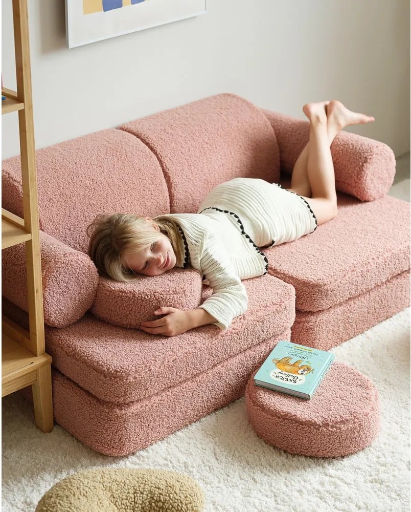 Růžová dětská pohovka z textilie bouclé 132 cm Settee – Wigiwama