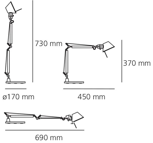 Artemide Tolomeo Micro tavolo, metalicky zlatá stolní lampa, 1x6W LED E14, 45+37cm