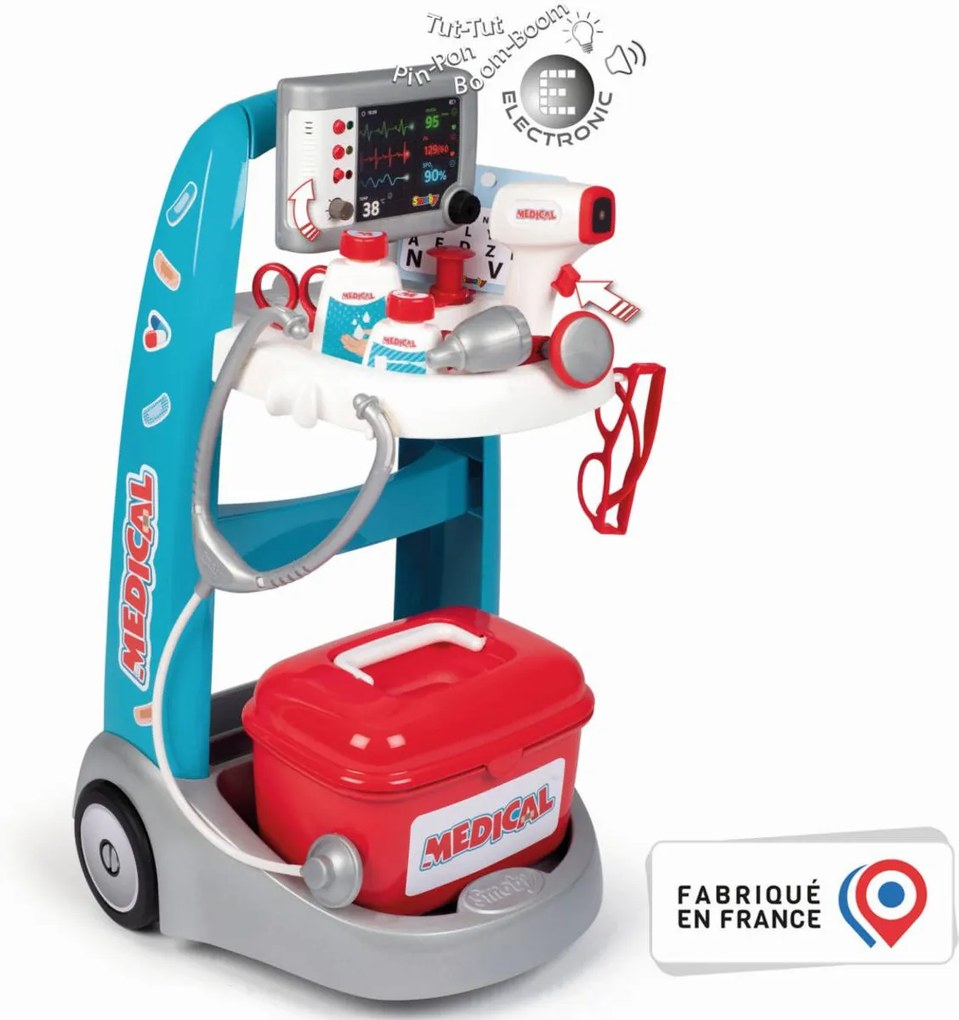 SMOBY Lékařský vozík + dětské lékařské potřeby na baterie Světlo Zvuk sb340207