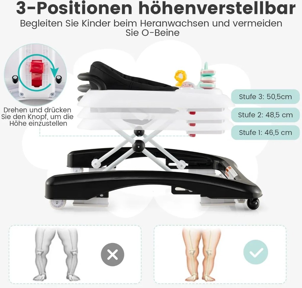 Costway 3 skládací v 1 dětské chodítko s nastavitelnou – černý