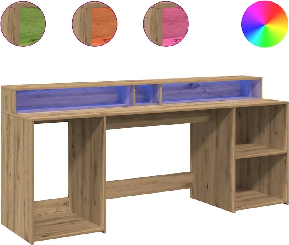 Psací stůl s LED dub artisan 200 x 55 x 91 cm kompozitní dřevo 3309446