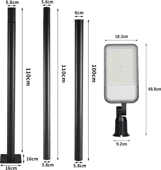 Brilagi-LED Venk. lampa se sloupem a kl. 3 m URBANLIGHT LED/100W/230V černá IP65
