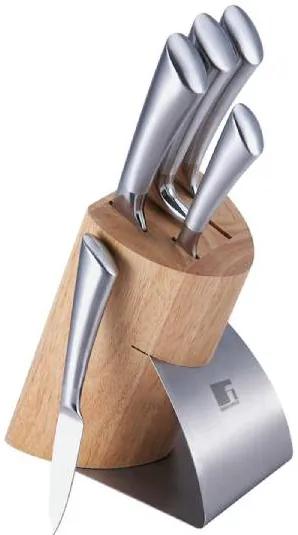 5-dílná sada nožů z nerezové oceli Bergner s dřevěným blokem / nerez / dřevo / stříbrná
