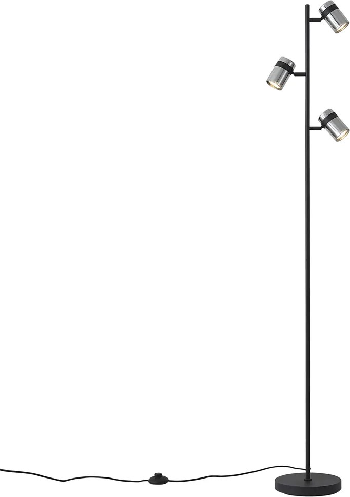 Moderní stojací lampa černá s kouřovým sklem, 3 světla, otočná a sklopná - Gianni
