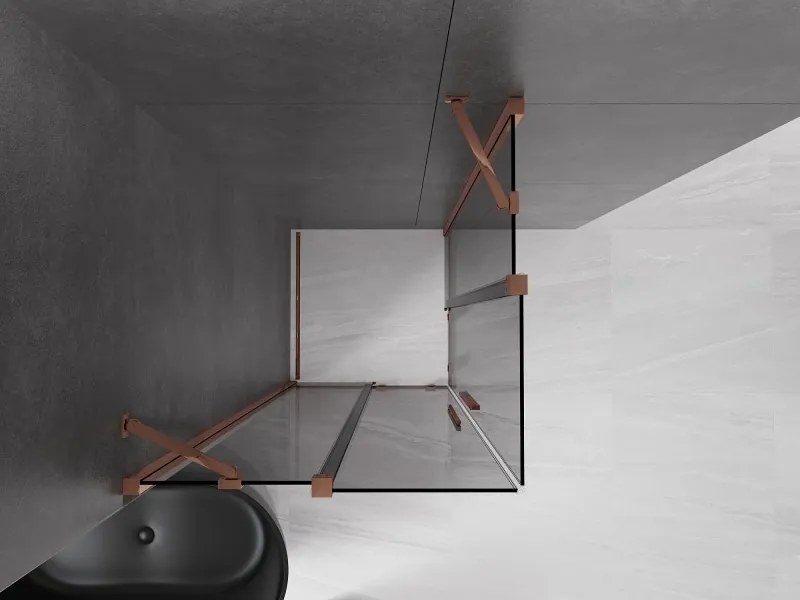 Mexen Velar Duo, sprchový kout s posuvnými dveřmi 90 x 90 cm, 8mm šedé sklo, růžové zlato, 871-090-090-42-60