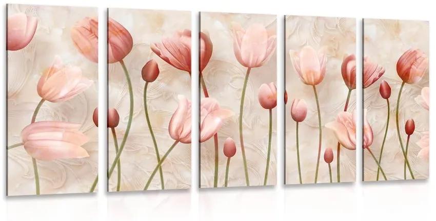 5-dílný obraz starorůžové tulipány Varianta: 200x100