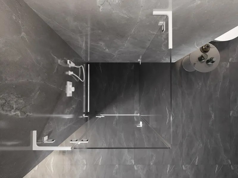 Mexen Lunar, L sklápěcí sprchový kout levý 70 x 70 cm, 8mm čiré sklo, bílý profil, 834L-070-070-20-00-L
