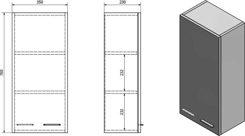 Aqualine Aqualine, ZOJA/KERAMIA FRESH skříňka horní 35x76x23cm, dub platin, 50336