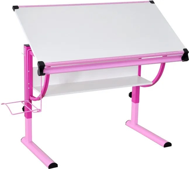 Polohovatelný psací stůl Roufas, růžový/bílý