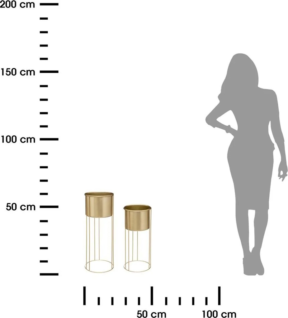 KOVOVÝ KVĚTINÁČ SE STOJÁNEM MAX GOLD SADA 2KS 58X21,5 CM+41,5X18,5 CM ZLATÁ