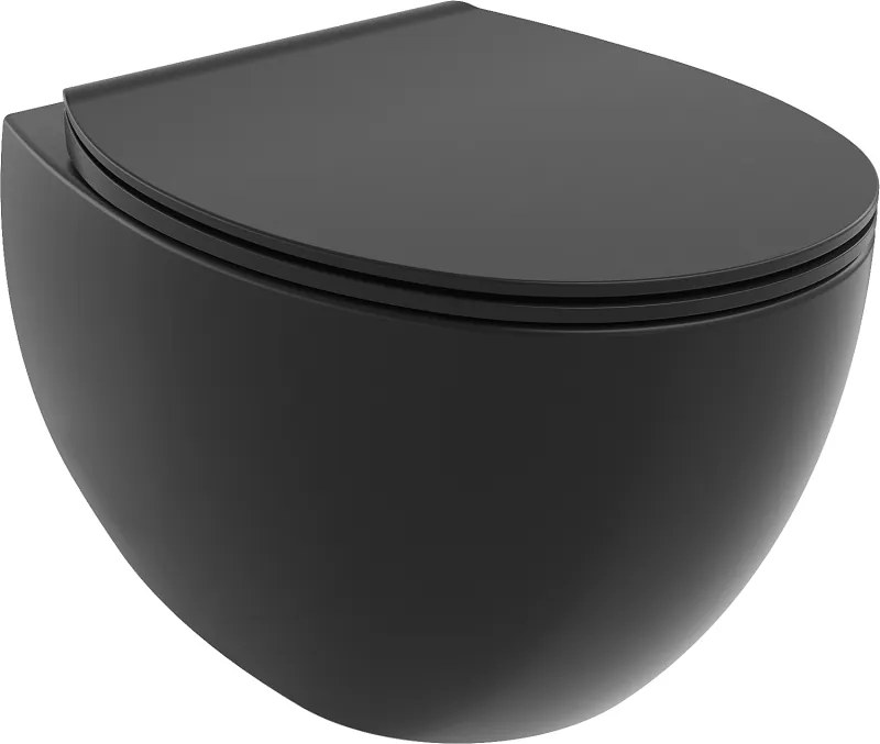 Mexen Egg, závěsná WC mísa Rimless s duroplastovým sedátkem s pomalým zavíráním, černá matná, 30245070