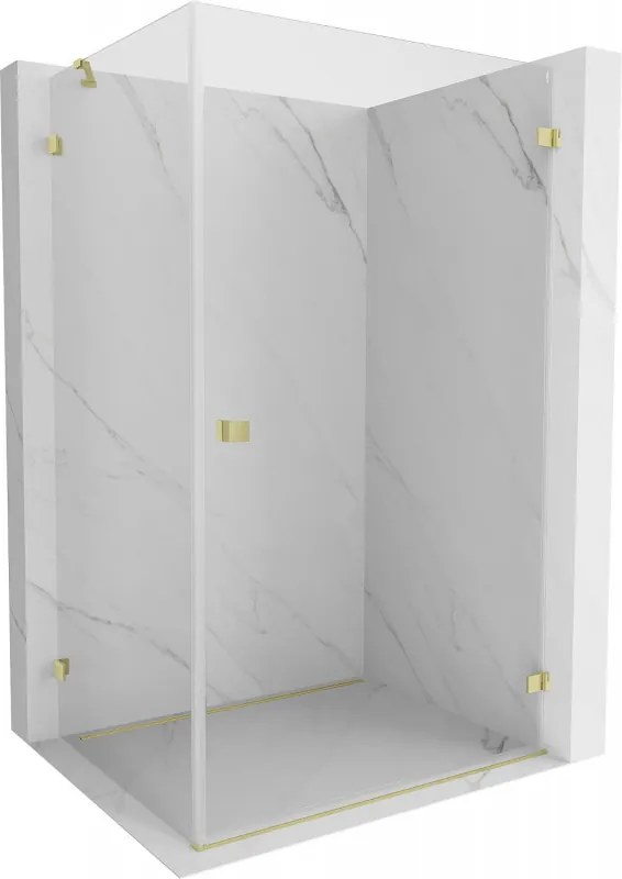 Mexen Lunar-B, pravostranný výklopný sprchový kout 95 x 80 cm, 8mm čiré sklo, zlatý kartáčovaný - 832-095-080-55-00-P