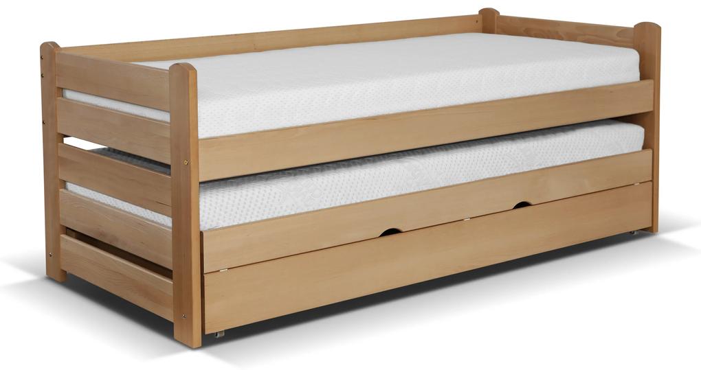 Dřevěná postel s přistýlkou Clivia PLUS Zvolte možnost matrace: Bez matrace, Barva dřeva: Ořech