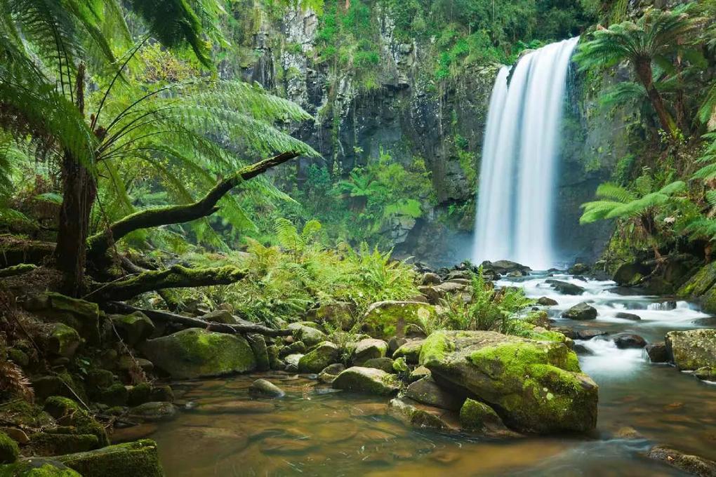 DIMEX | Samolepicí vliesová fototapeta na zeď Vodopád v džungli MA-5-1610 | 375 x 250 cm | zelená, modrá, bílá, hnědá