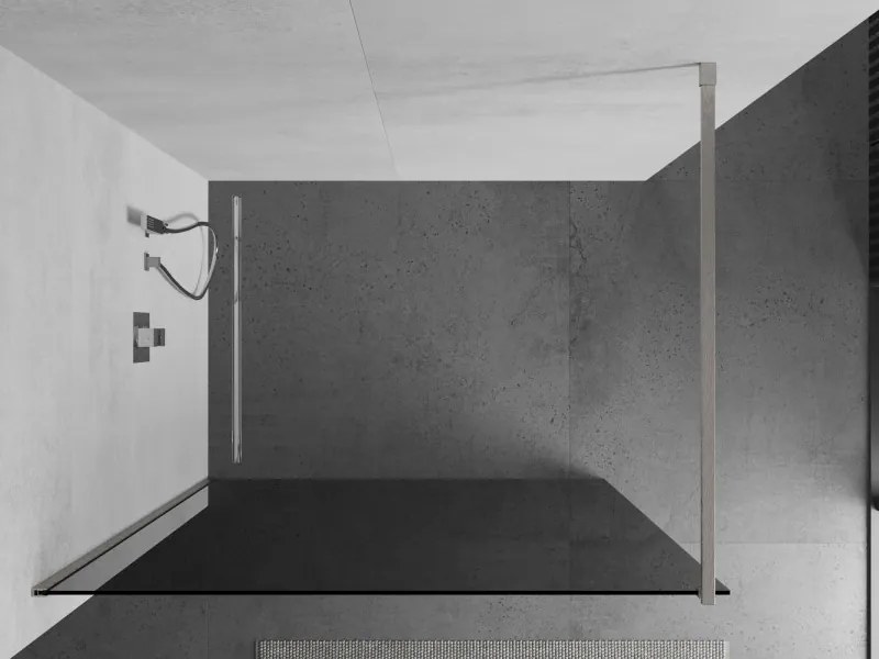 Mexen Kioto, sprchová zástěna Walk-In 90 x 200 cm, 8mm šedé sklo, broušená ocel profil, 800-090-101-97-40