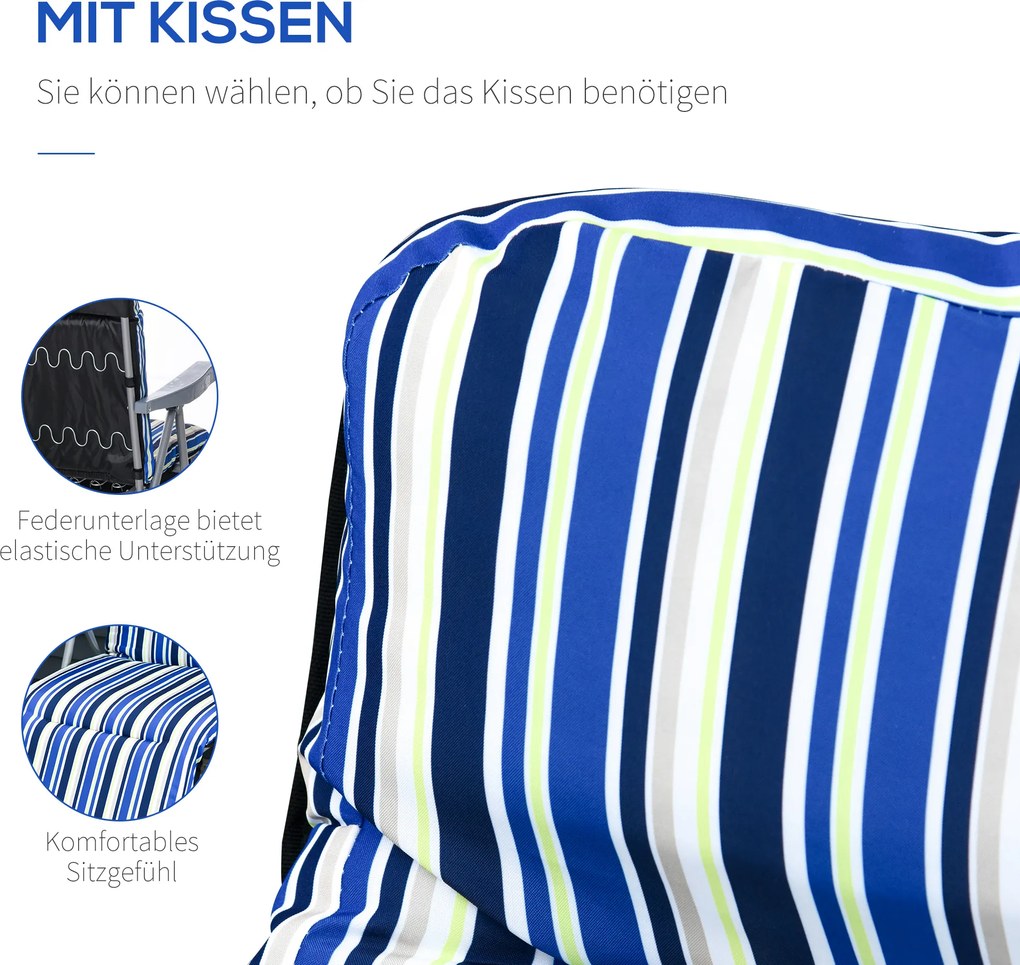 Outsunny lehátko sada 2 lehátek s polštářem skládací nastavitelné opěradlo ocel polyester modrá 60x75x65-102cm na zahradní terasu | Aosom.de