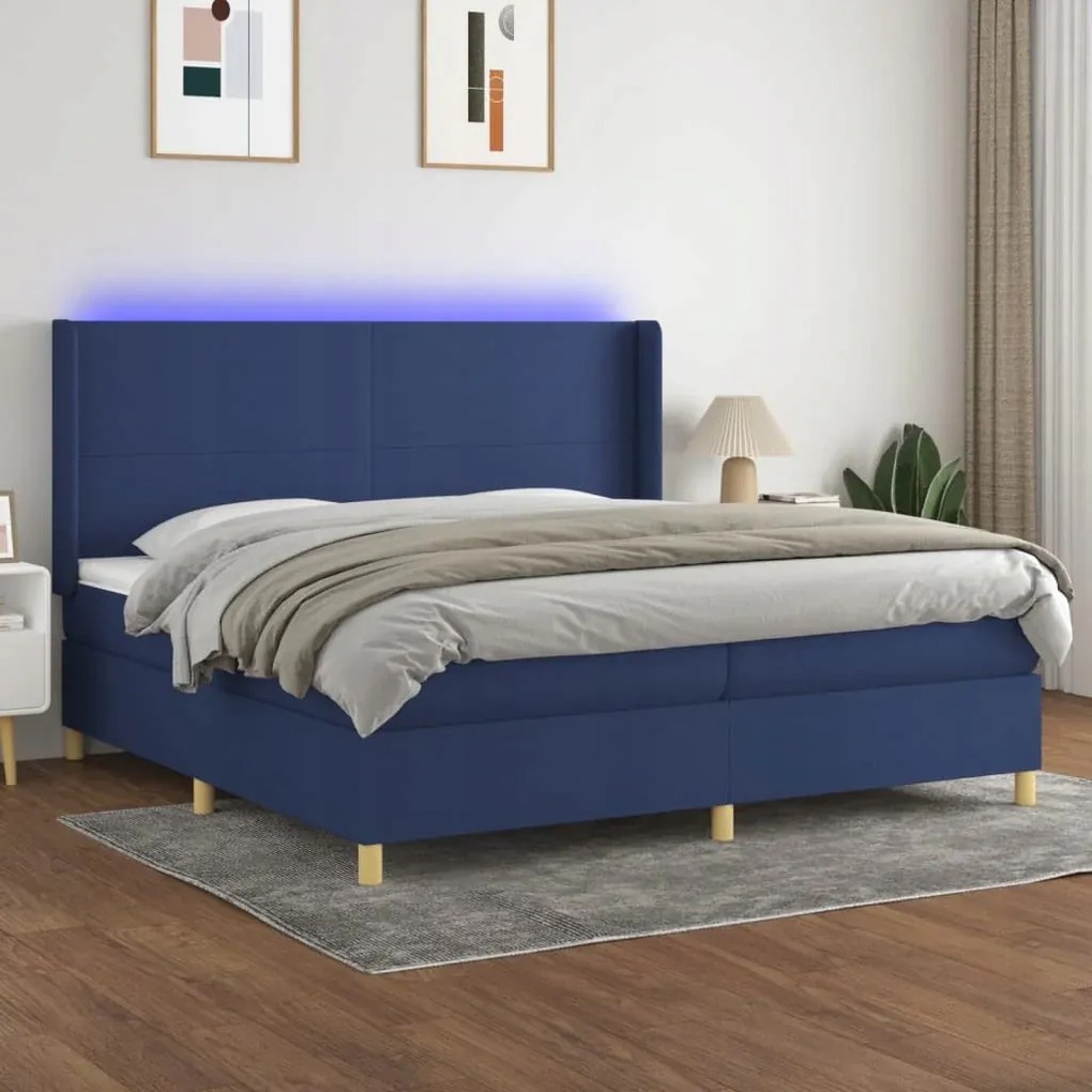 Box Spring Postel S Matrací A Led Textil Modrá Hladký design 200 x 200 cm