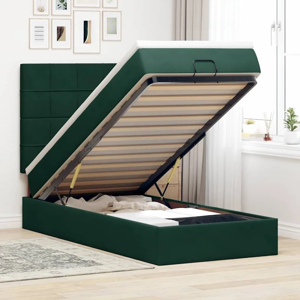 Osmanský rám postele s matracemi tmavě zelené 100x200cm samet 3314303