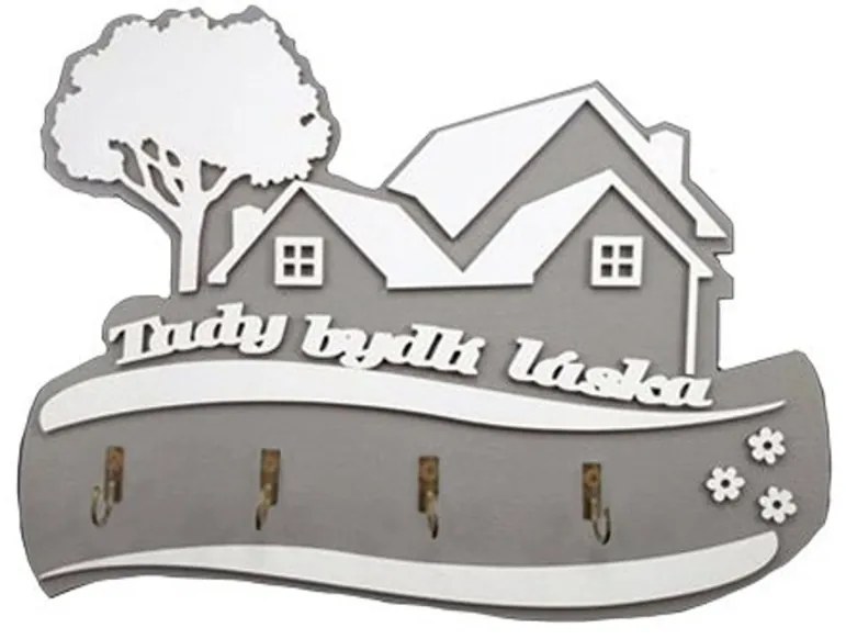 Věšák na klíče "Tady bydlí láska" šedý