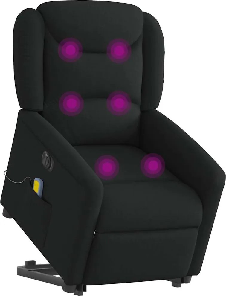 Elektrické zvedací masážní polohovací křeslo černé textil 3303226