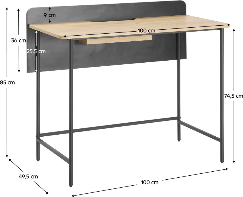 PC stůl, dub/černá, KOMPUS