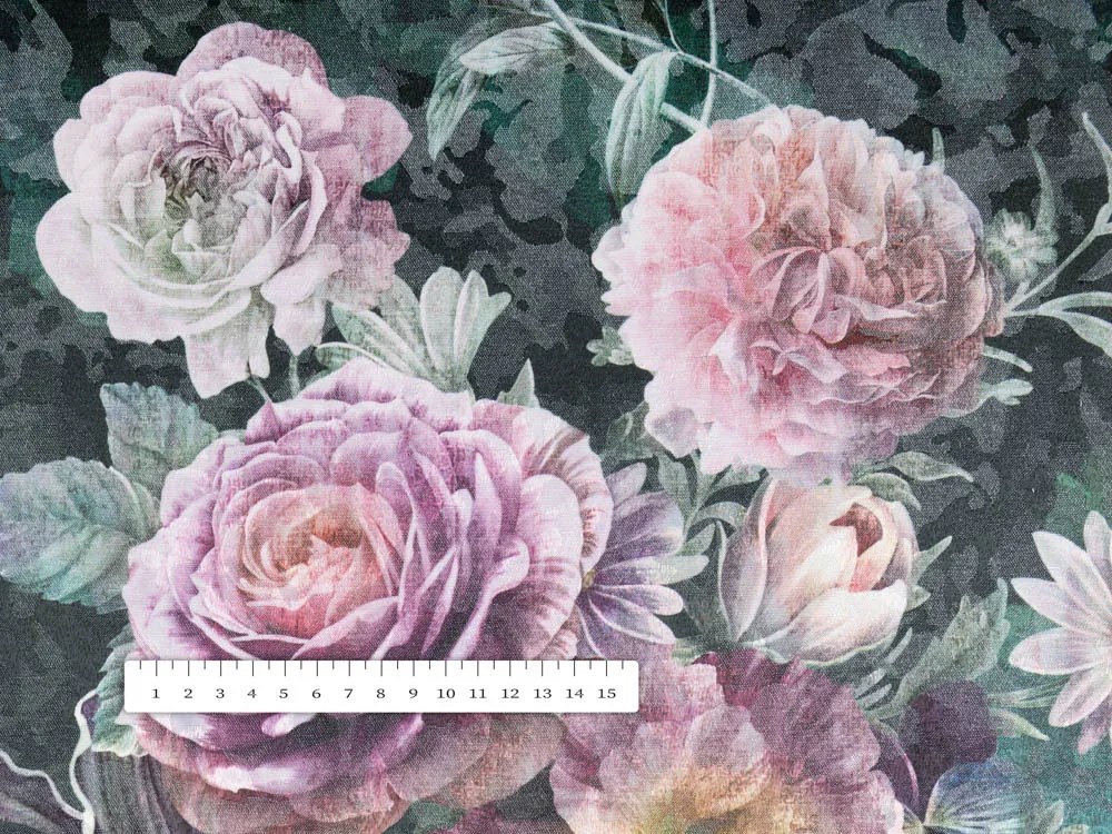 Biante Dekorační běhoun na stůl BM-010 Velké fialové květy na tmavě zeleném 20x140 cm