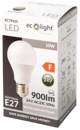 ECOLIGHT LED žárovka - E27 - 10W - 24V - neutrální bílá