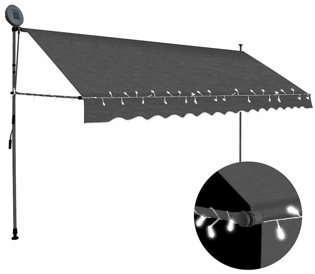 Ručně zatahovací markýza s LED světlem 350 cm antracitová 145867