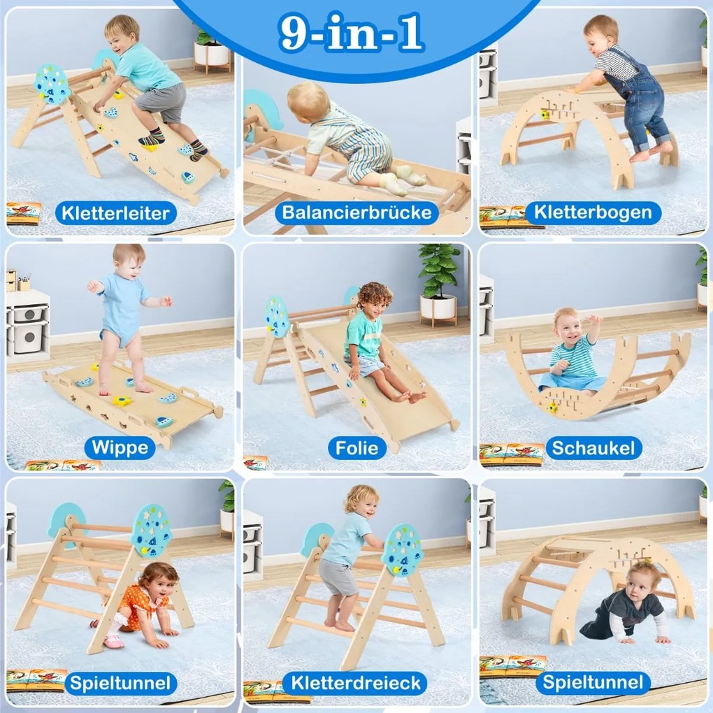 Costway 9 v 1 Montessori prolézačka sada s lezeckým obloukem