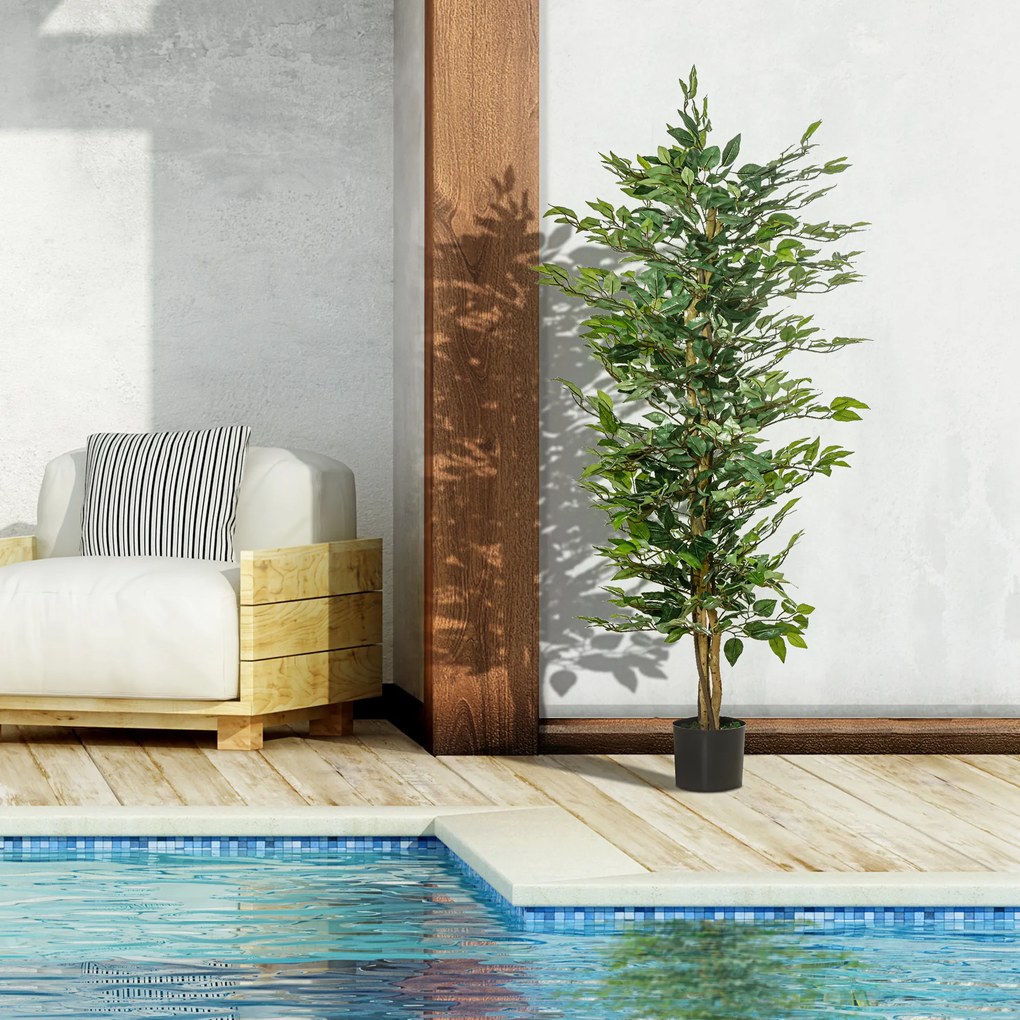 HOMCOM umělý fíkus Dekorativní umělá rostlina 150 cm pro interiér i exteriér v plastovém květináči snadná péče