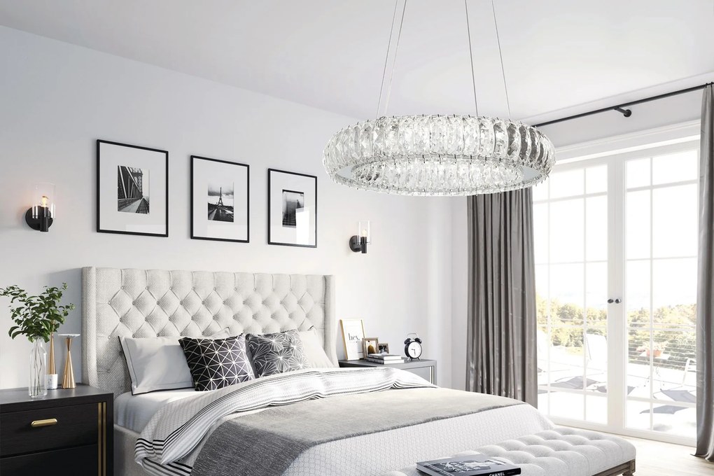 Toolight, Křišťálové LED závěsné svítidlo APP1040-CP + dálkové ovládání, chromová, OSW-09473