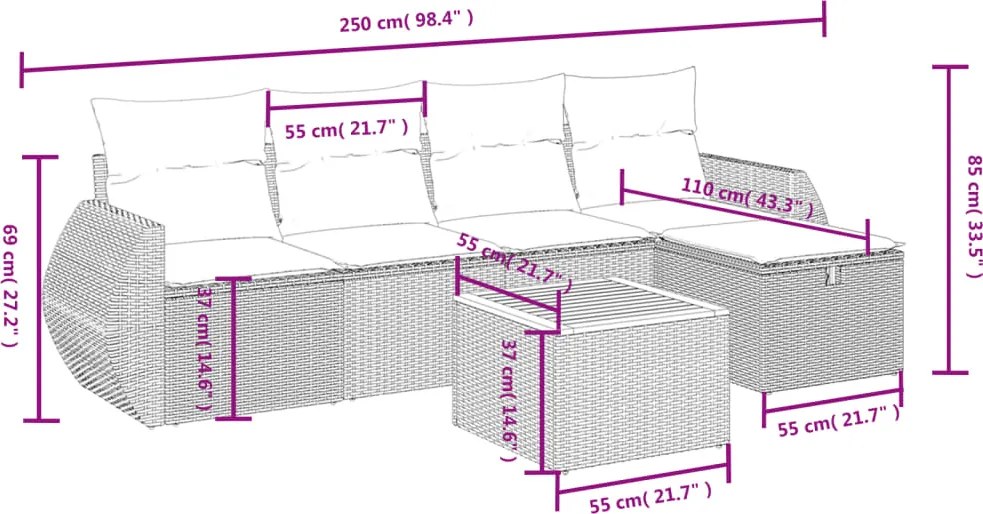6dílná zahradní sedací souprava s poduškami béžová polyratan 3265055